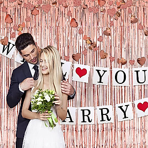 BRAVESHINE Rose-Gold Metallic Tinsel Backdrop - 2Pcs 3.2x8.2ft Metallic Tinsel Foil Fringe Curtains Photo Booth Streamers for Bridal Shower Bachelorette Engagement Mother's Day Party Decorations