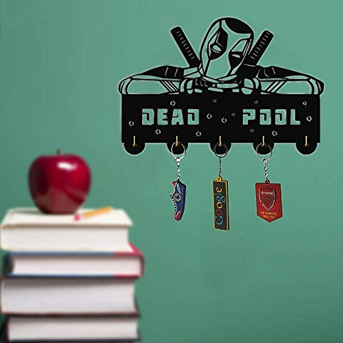 YSdesign Deadpool Key Hooks-Marvel Super Hero Wall Hooks Heavy Duty 20LB(Max),Wade Winston Wilson Wall Décor,Wood Coat Hooks, Key Holder,Key Hanger for Wall、Entryway and Kitchen