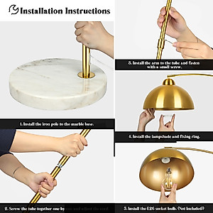 Contemporary Gold 73" Arc Floor Lamp with Hanging Dome Shade, Marble Base Adjustable Farmhouse Over The Couch Tall Stand Up Light, Industrial Task/Reading Standing Corner Lamp for Living Room Bedroom