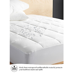 Delara 100% Waterproof 2 IN 1 Mattress Protector & Mattress Pad -Quilted Fitted Down Alternative Mattress Pad Cover, Waterproof Membrane, GOTS Certified Breathable Organic Cotton Shell 18" Deep Pocket