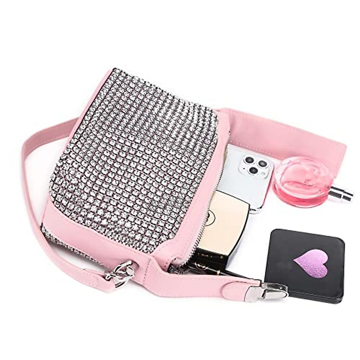 Crystal Rhinestone Crossbody Bags for Women Bling Purse Mini Top Handle Handbag Leather Clutch for Party