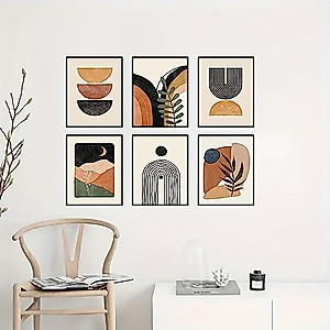6pcs Frameless Abstract Geometric Canvas Painting Boho Mid-Century Modern Wall Art Minimalist Wall Art Black Beige Neutral Abstract Geometric Print Room Poster Suitable For Living Room Bathroom