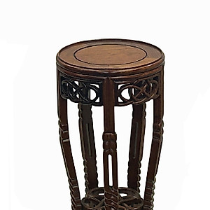 Chinese Oriental Round Brown Ru Yi 5 Legs Plant Stand Pedestal Table Acs7710