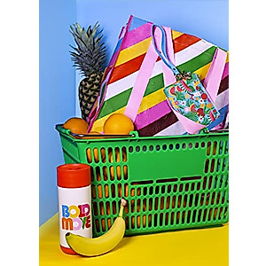 ban.do Foldable Market Tote, Reusable Grocery Bag with Shoulder Straps, Large Tote for Beach, Produce, or Shopping (Rainbow Stripe)