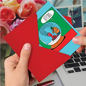 NobleWorks - 12 Cartoon Merry Christmas Cards Funny - Adult Happy Holiday Greetings, Boxed Notecards Bulk (1 Design, 12 Cards) - Snowglobe Blower C7086XSG-B12x1