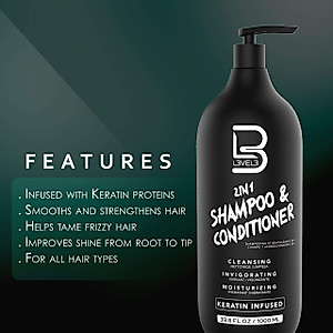 L3 Two in One Shampoo and Conditioner - Smooths and Strengthens Hair - Improves Shine and Tames Frizzy Hair - 33.8 Fl Oz