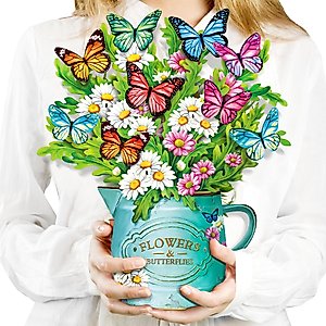 Airpark Pop Up Flower Cards, Daisies and Butterflies, 12inch Paper Flowers Bouquet 3D Popup Greeting Cards with Blank Note Card and Envelope for Christmas, Birthday Gifts for Women Kids,Holiday