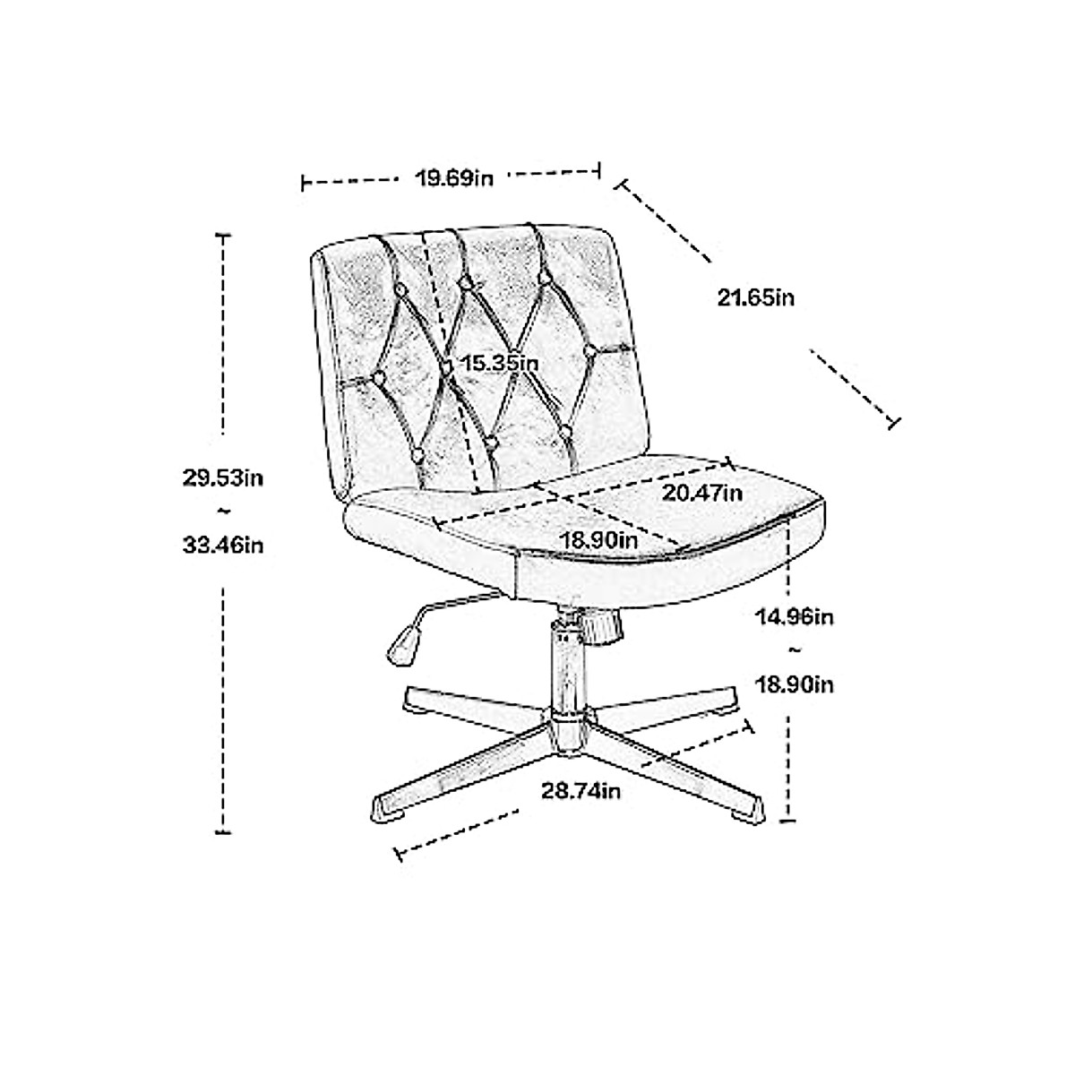 VanTook Home Office Swivel Desk Chair, Modern PU Vanity Chair, Height Adjustable Armless Computer Executive Chair Task Chair with Gold Base for Living Room, Makeup, Studying, Black