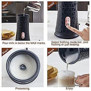 Electric Milk Frother Latte Steamer - 4 in 1 Milk Steam Automatic Milk Heater Foamer Frothing Machine Hot Cold Coffee Froth Maker for Espresso Cappuccino Almond Nutmilk Hot Chocolate