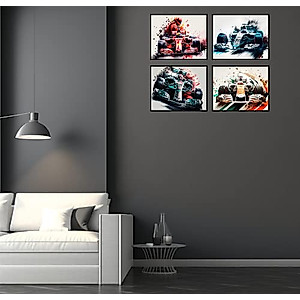 CNG DIGITAL Formula Racing Poster Race Car Wall Decor F1 Racing Wall Art Prints Set of 4 Unframed (8''x10'') Supercar Poster Man Cave Boys Room Wall Decor Posters for Boys Room Grand Prix Posters
