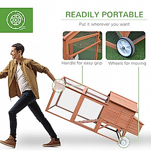 PawHut 96.5" Chicken Coop Wooden Hen House Poultry Cage Pen Portable with Wheels and Nesting Box, Chicken Cage for Backyard Outdoor, Natural