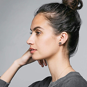 925 Sterling Silver Stud Earrings,Cute Flower Ear Studs for Women,White/Black/Rose Gold Plated, Hypoallergenic Jewelry Gift (Black)