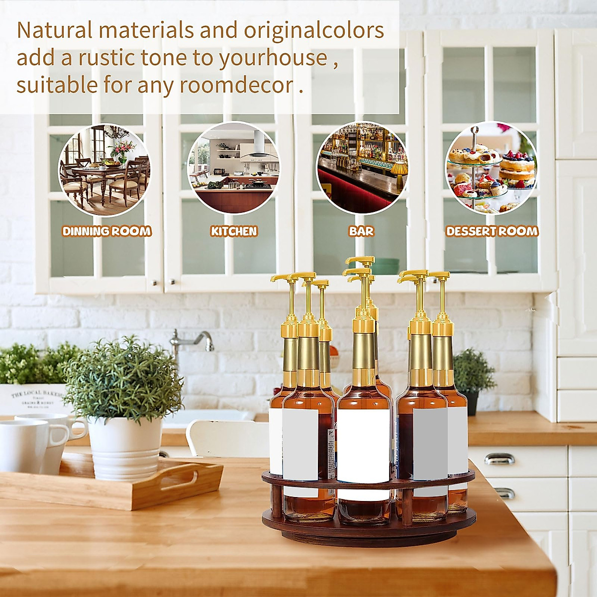 Coffee Station Organizer, Syrup Rack, Drink Bottles Organizer for Countertop, Brunch & Coffee Bar Essentials, 9 Bottles 25.4 Oz Rotating Holder