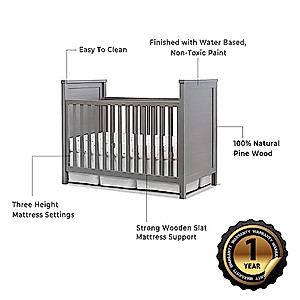 Sorelle Furniture Farmhouse Classic Crib 3-in-1 Convertible Crib, Made of Solid Pine Wood Non-Toxic Finish, Wooden Baby Bed, Toddler Bed and Child’s Daybed, Nursery Furniture-Weathered Gray