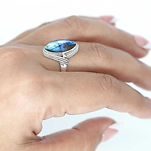JEWELOPORIUM 925 Silver Ring for Women Gray Genuine Labradorite Stone Fashion Silver Ring Size 12.5 Wedding Gift Boho Jewelry