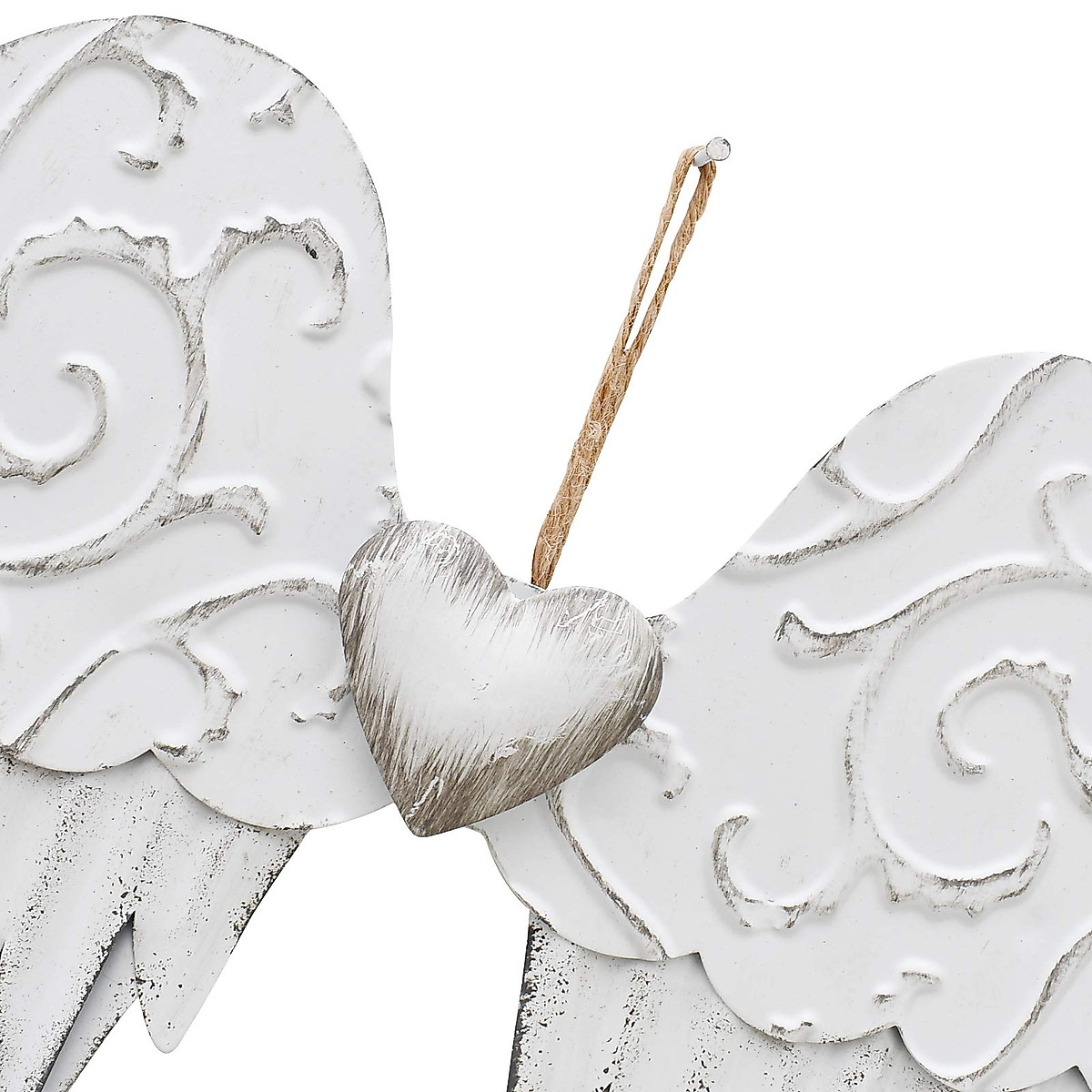 E-view Metal Angel Wings Plaques with Heart - Decorative Angel Wing Sculptures Hanging Wall Art Antique Decor for Home Bedroom (1 Piece)