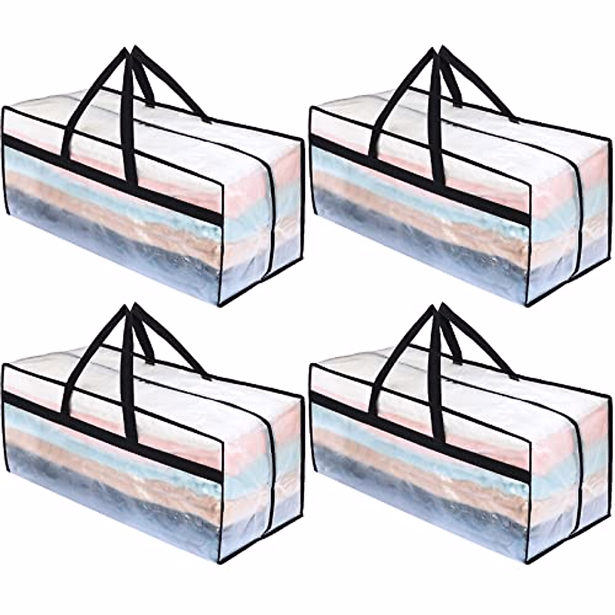 Fixwal Heavy Duty Extra Large Clear Moving Bags 4 Pack Oversized Storage Bags Totes with Backpack Straps Strong Handles, Zippers Packing Moving Supplies for College Dorm Essentials, Space Saving