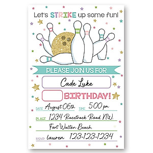 LoaHak Bowling Birthday Invitation, Bowling Invitation, bowling party favors for kids, birthday party invitations. (010)