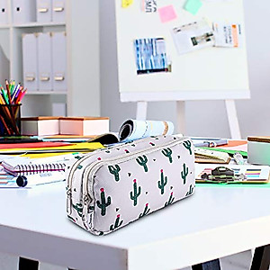 SIQUK Cactus Pencil Case Large Capacity Pen Case Double Zippers Pen Bag Office Stationery Bag Cosmetic Bag with Compartments for Girls Boys and Adults