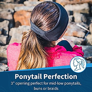 TrailHeads Womens Ponytail Headband - Reflective, Moisture Wicking Hair Headband for Running, Winter - Adrenaline Series - Black