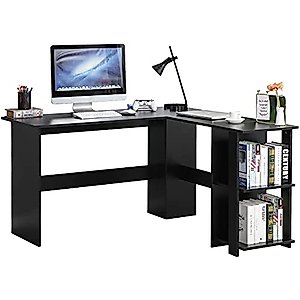 soges L-Shaped Desk with 2 Shelves, 51.2 inches Computer Desk Home Office Table Corner Desk Computer Workstations Black XTD-SC01-BK-N