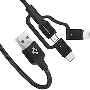 Spigen DuraSync 3 in 1 Universal Charger Cable, Micro USB/Lightning/USB C adapters [MFi Certified], 4.9ft Premium Braided Multi Charging Cable for iPhone 12/Pro/Max/Mini/SE/iPad/Galaxy/Pixel & More