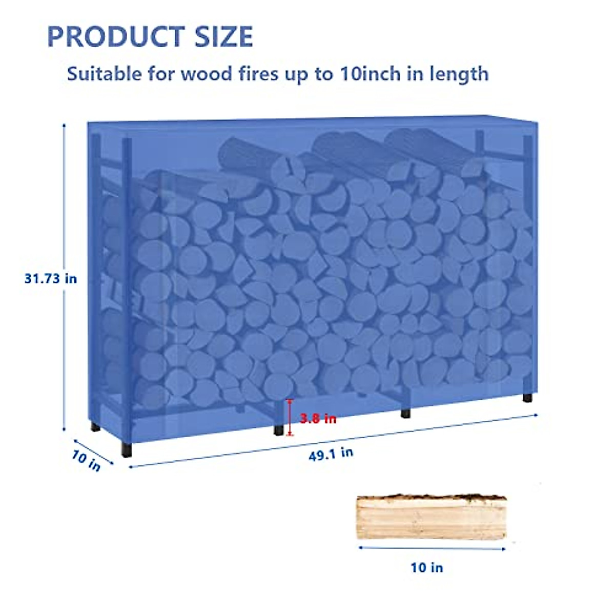 Vrisa Adjustable Firewood Rack, 4ft, Metal with 600D Oxford Cover, Waterproof and UV Proof, Ideal for Outdoor Back Porch, Backyard Deck, Tool Shed, Wood Shed