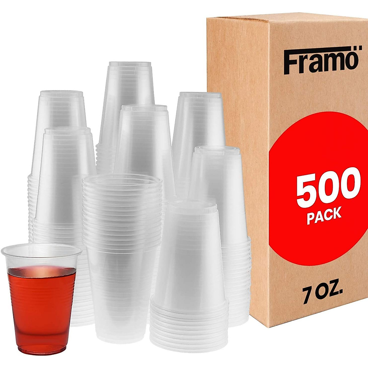 Framo 7 Oz Clear Disposable Plastic Cups, for Any Occasion, Ice Tea, Juice, Soda, and Coffee Glasses for Party, Picnic, BBQ, Travel, and Events (500 Pack)