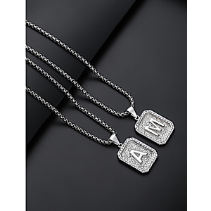 Airrty Initial Letter Pendant Necklace for Men Women Sterling Silver Plated Box Chain Necklace 20 Inches Initial Necklaces for Men (A)