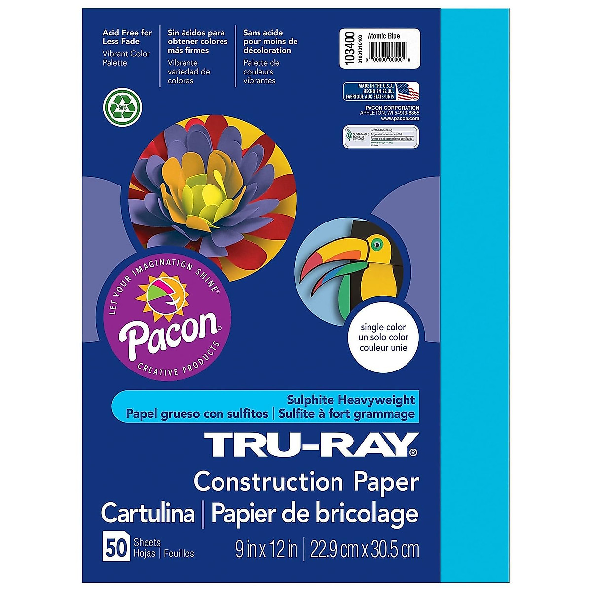 Tru-Ray Heavyweight Construction Paper, Atomic Blue, 9" x 12", 50 Sheets