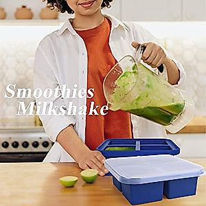 Kinggrand Kitchen 1 Cup Silicone Freezer Molds 2 Pack Silicone Freezer Tray with Lid Make 8 Perfect 1-Cup Portions - Easy Release Molds for Food Storage & Freeze Soup, Broth, Stew or Sauce