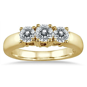 AGS Certified 1 Carat TW Three Stone Diamond Ring in 10K Yellow Gold