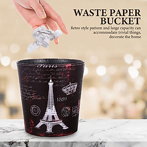 HANABASS Garbage Cans Eiffel Tower Waste Basket Kitchen Compost Bin European Style Waste Container PU Leather Trash Bin Garbage Can Storage Bucket Garbage Bin Waste Paper Basket Kitchen Compost Bin