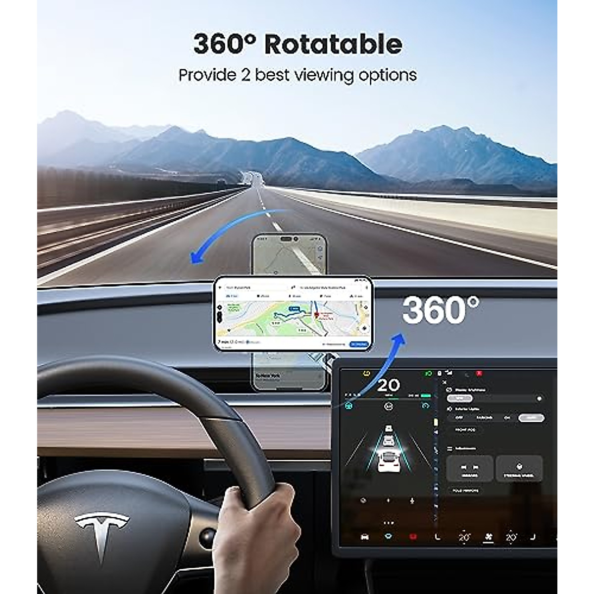 VICSEED Tesla Phone Mount【Strongest Magnet Power】MagSafe Car Mount for Tesla Model 3 Model Y, Foldable Hidden Phone Holder Fit for All Phone, Tesla Model 3 Accessories