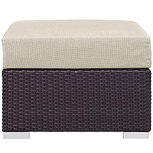 Modway Convene Wicker Rattan Outdoor Patio Square Ottoman in Espresso Beige