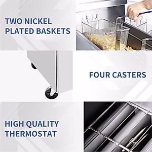 KITMA Commercial Deep Fryer - 40lb Natural Gas Deep Fryer Commercial 3 Tubes with 2 Baskets Floor Fryer Restaurant Equipment - 102,000 B.T.U/h