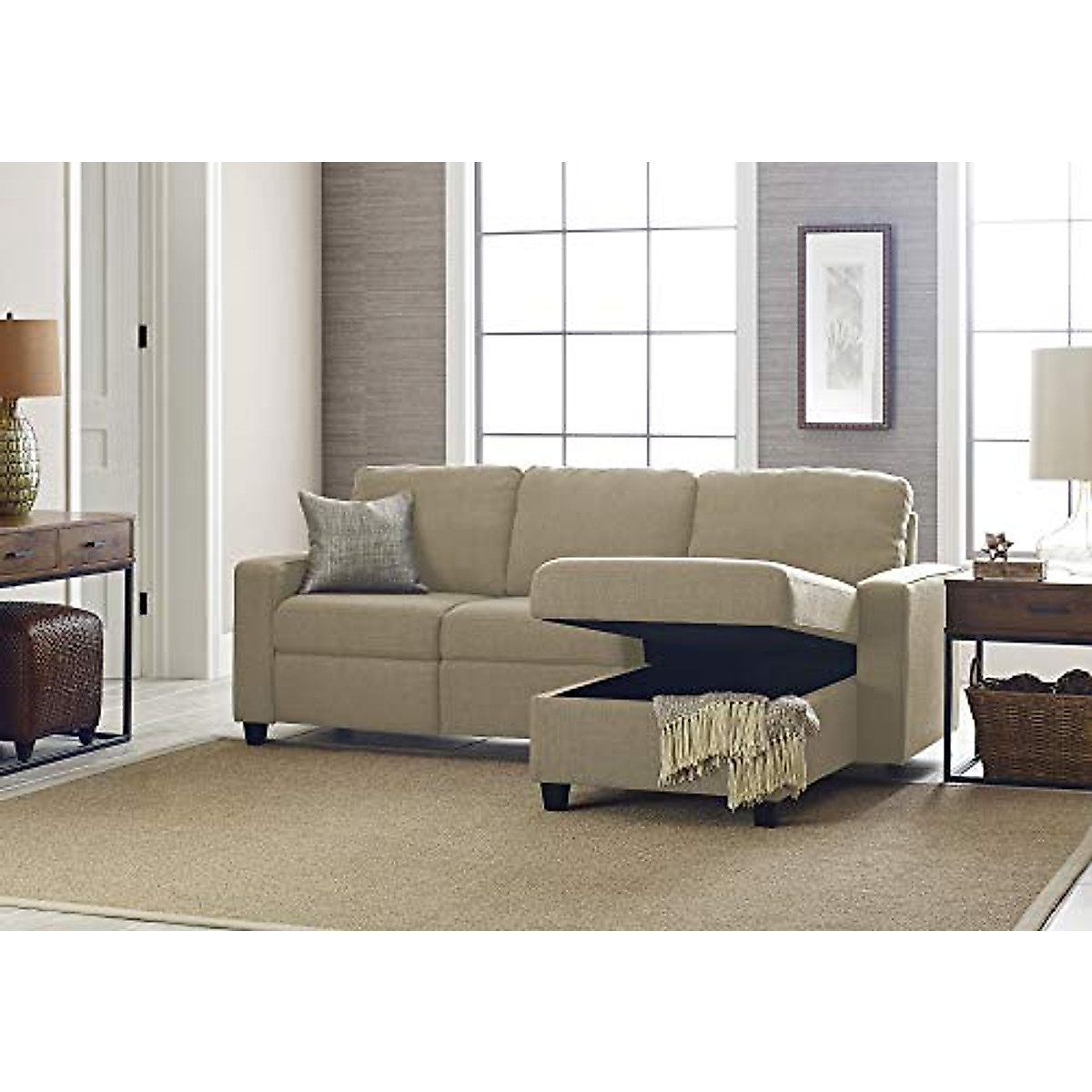 Serta Palisades Reclining Sectional with Right Storage Chaise - Beige
