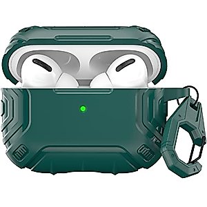 Valkit Compatible Airpods Pro Case Cover for Men, Hard Shell Rugged Shockproof Case Cool Armor Air Pod Pro Case Protective Cover Women with Keychain iPod Pro Skin for Airpod Pro 2019, Green