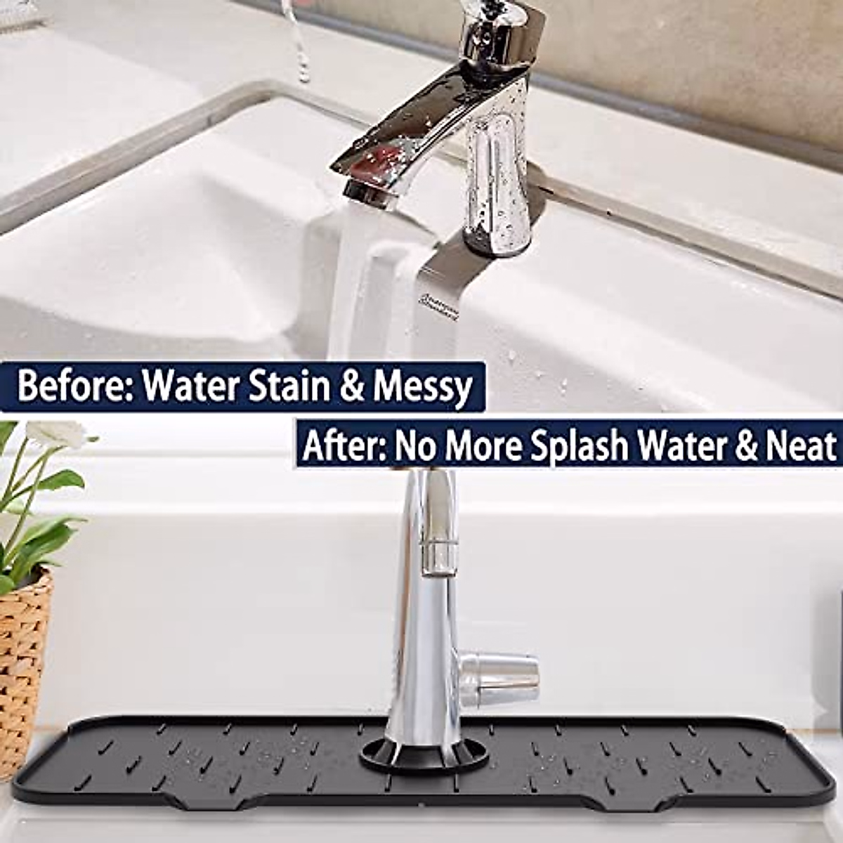 Sink Splash Guard for Kitchen, RV Accessories, Silicone Faucet Handle Drip Catcher Tray, Faucet Water Catcher Mat for Bathroom, Kitchen Accessories, black, 2pcs