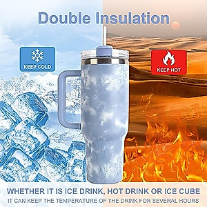 40 oz Tumbler With Handle and Lid Straw Stainless Steel Insulated Vacuum Cup Reusable Water Bottle Travel Mug Iced Coffee Cup Travel Mug for Hot and Cold Beverages 40 oz Tumbler with Handle