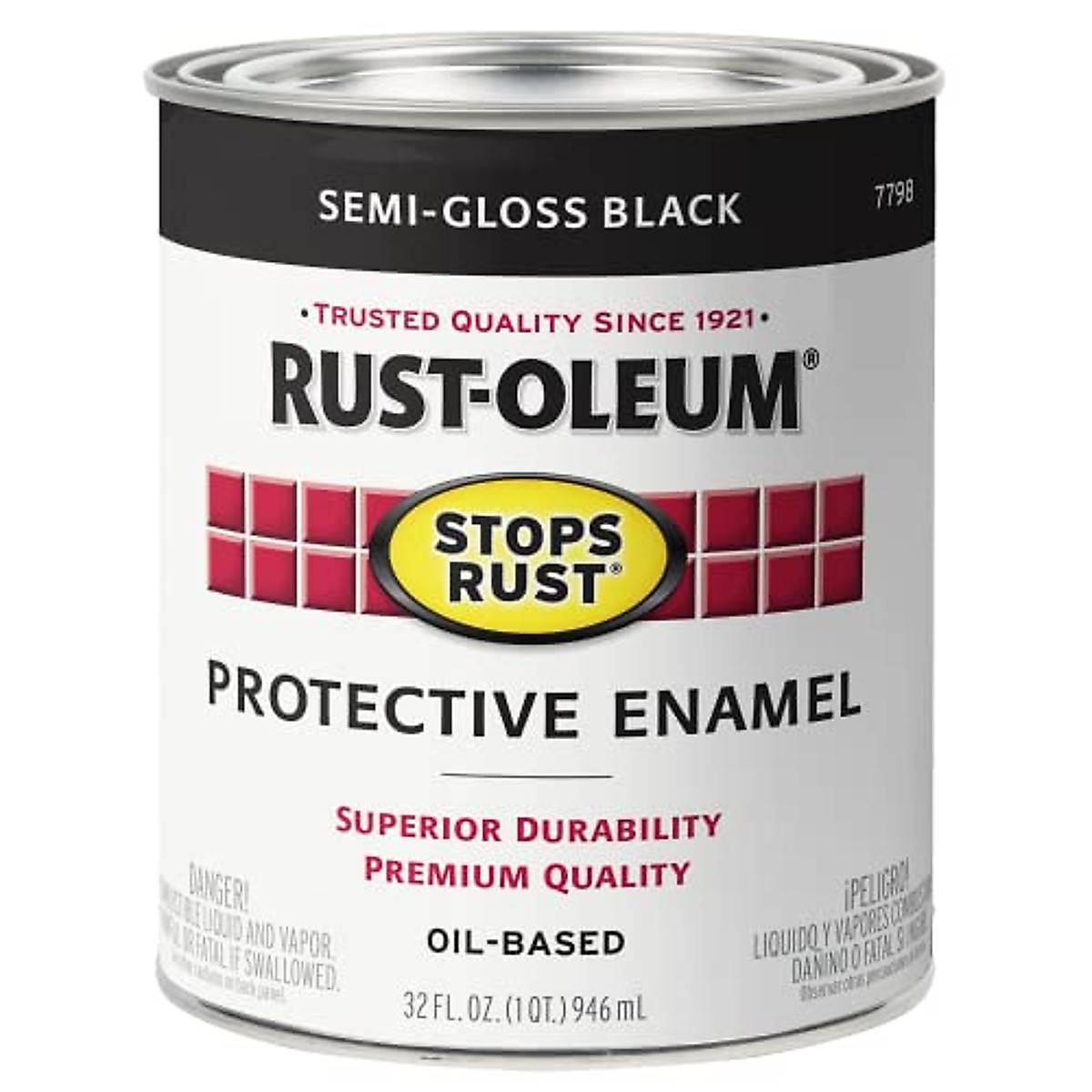 Rust-Oleum 7798502 Stops Rust Brush On Paint, 1 Quarts (Pack of 1), Semi-Gloss Black, 32 Fl Oz