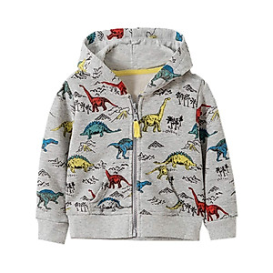 HUAER& Baby Boys' Cotton Cartoon Fox Zip Front Jacket Hoodie Sweatshirt (2-3T, Dinosaur)