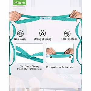 Trideer Stretching Strap Yoga Strap Yoga Band for Physical Therapy, 10 Loop Non-Elastic Yoga Straps for Stretching, Pilates, Exercise & Dancing, Stretch Band with Aesthetic Packaging for Women & Men