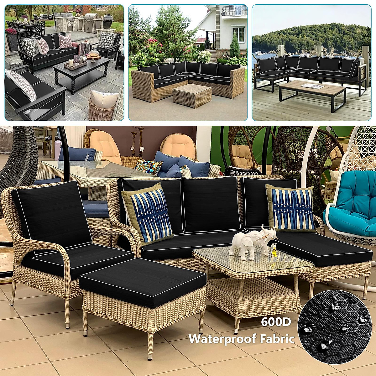 COSHNIBI Outdoor Cushion Covers 24'' X 24'' X 4'', Water Resistant Patio Seat Cushion Slipcovers Replacement, Anti-UV Cushion Cover for Sofa, Couch & Lounge Seat - 4 Pack, Covers Only, Black