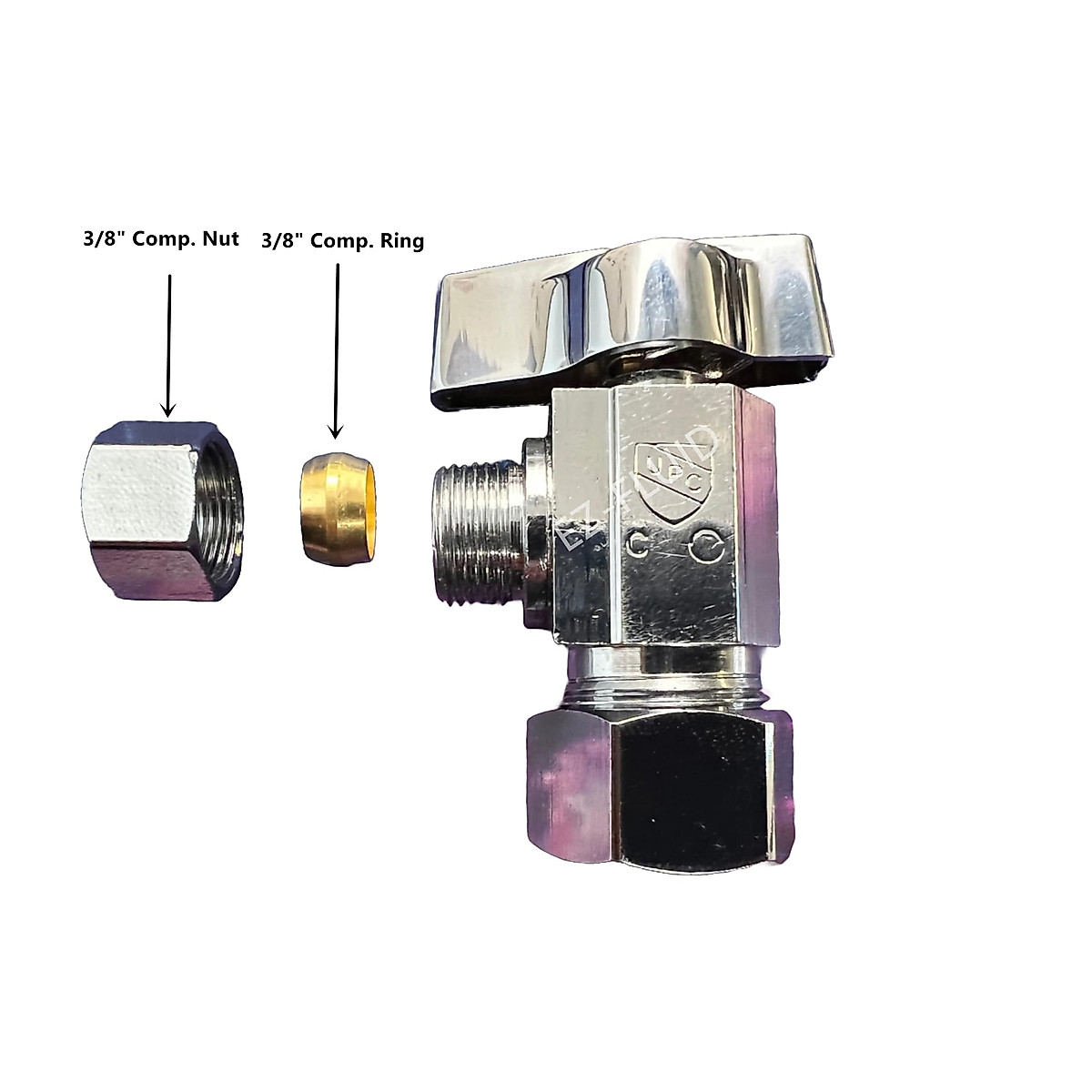 10Pcs EZ-Fluid Heavy Duty 1/2" Nom. Comp (5/8" OD Comp) x 3/8" OD Comp Squared Body Angle Stop Valve,1/4 Turn Handle,Chrome Brass Water Shut Off Ball Valve for Water Pipes,Faucet,Toilet, Sink