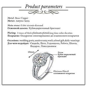 Uloveido 925 Sterling Silver Round Cubic Zirconia 2 Row Split Shank Ring, Solitaire Accent Wedding Engagement Jewelery SJ510 (White,Size 7)