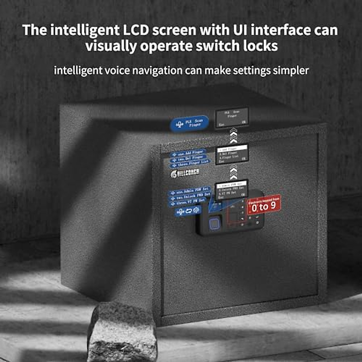 BILLCONCH Gun Safe with 6 Pistol Safe Holders - Biometric Pistol Safe with Display and Voice Prompt, Automatic Locking Tabs | Detachable Shelf and Foldable Gun Racks for Handgun Safe (1.4 Cubic Feet)