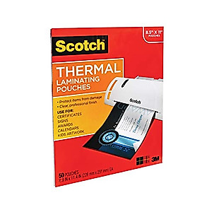 Scotch Thermal Laminating Pouches, 50 Pack Laminating Sheets, 3 Mil, 8.9 x 11.4 Inches, Education Supplies & Craft Supplies, For Use With Thermal Laminators, Letter Size Sheets (TP3854-50)