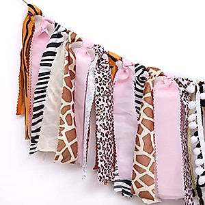 Girls Wild One High Chair Banner - Pink Jungle Birthday Banner - Girls Animal Print 1st Birthday Banner - Shes A Wild One Birthday Decorations Girl - Best Wild One Birthday Party Supplies