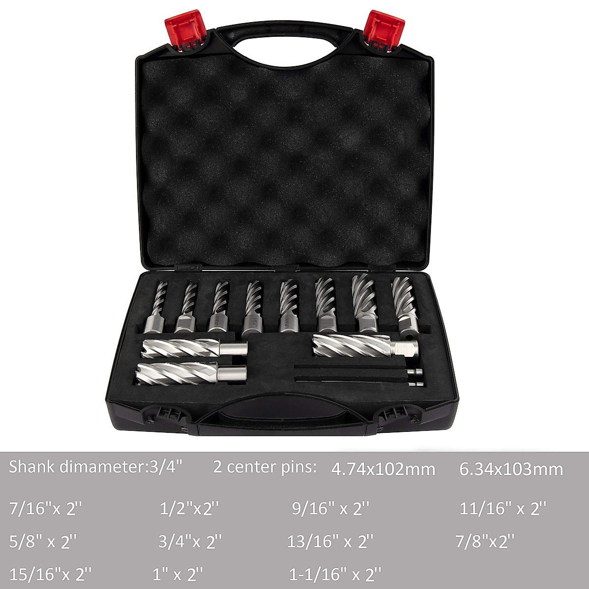 Muzerdo 13pcs Weldon Shank 2" Cutting Depth and Diameter Annular Cutter Set for Magnetic Drill Press HSS Standard Kit Two Flat